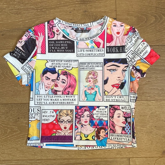 SHEIN | Tops | Comic Strip Print Crop Top | Poshmark